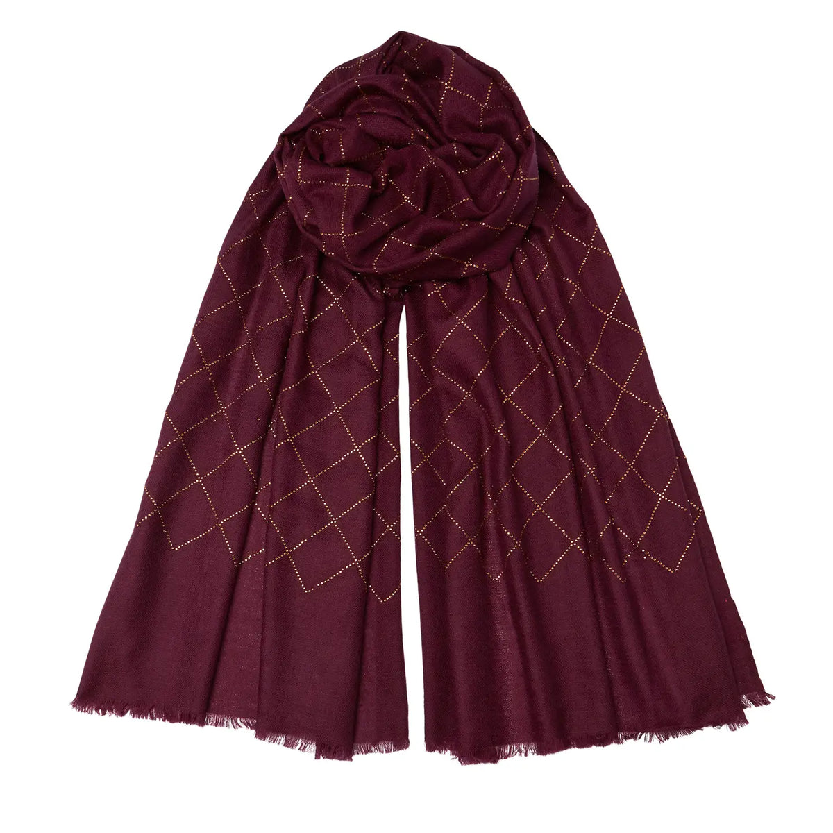 NEW Beaded Stripe Cashmere/Cotton Pashmina - Claret/Gold Beads ...